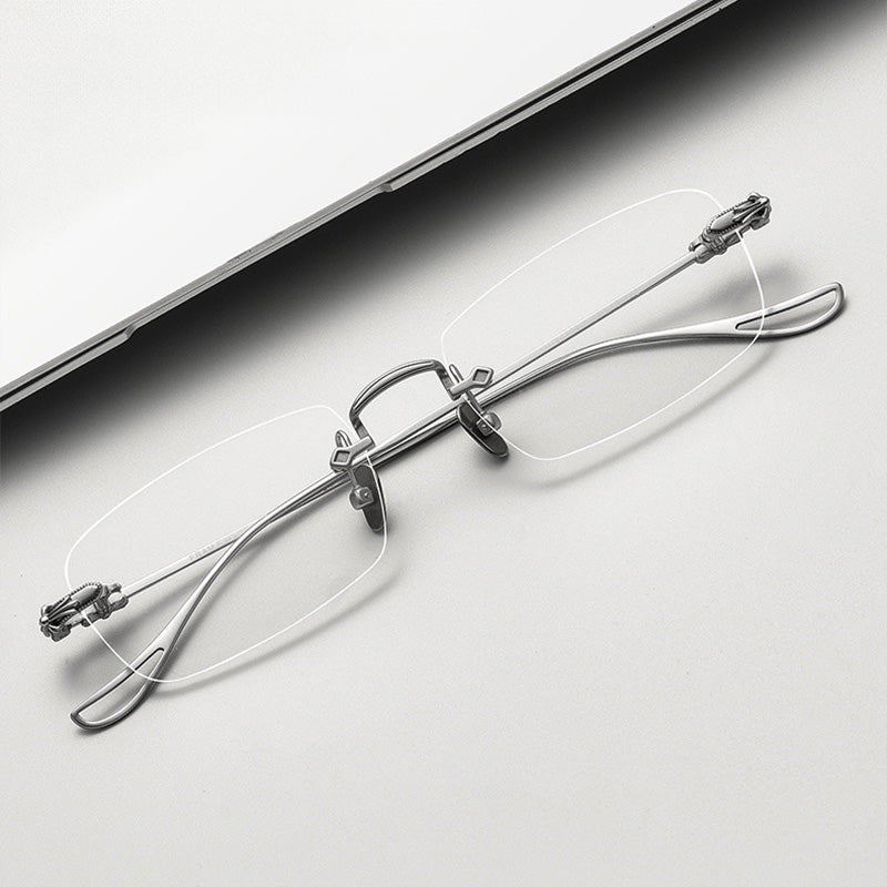 Rectangle Titanium Metal Rimless Prescription Glasses Spectacles Frame